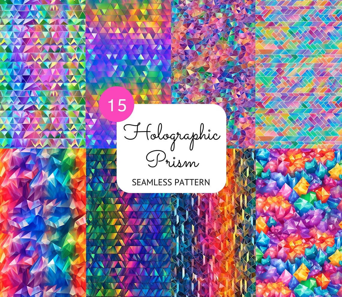 Holographic Digital Paper Rainbow Seamless Pattern Geometric Pattern ...