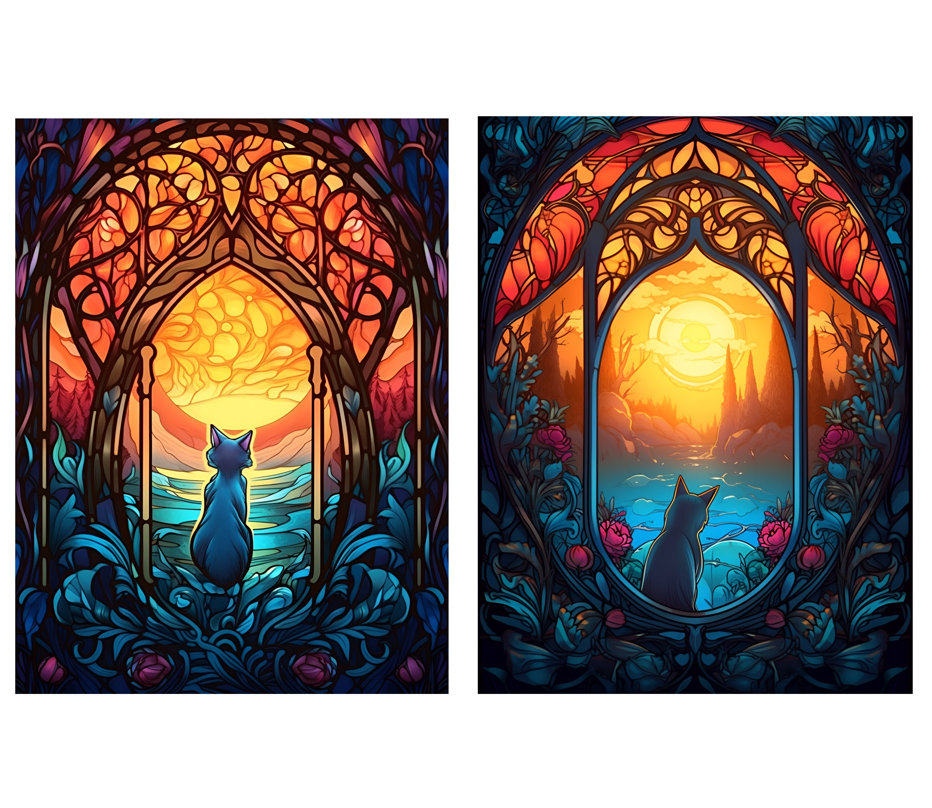 Stained Glass Cat Clipart Fantasy Clipart Mystical Clipart - Etsy