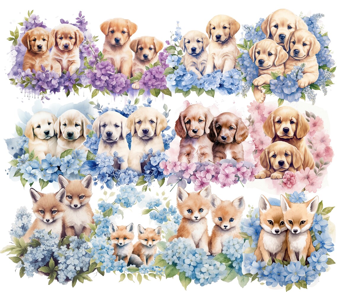 Cute Baby Animals PNG Clipart Bundle Watercolor Cute Animals - Etsy