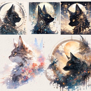 Lunar Cats Clipart Sun Moon Night Cat Clip Art Cute Kitten Printable ...