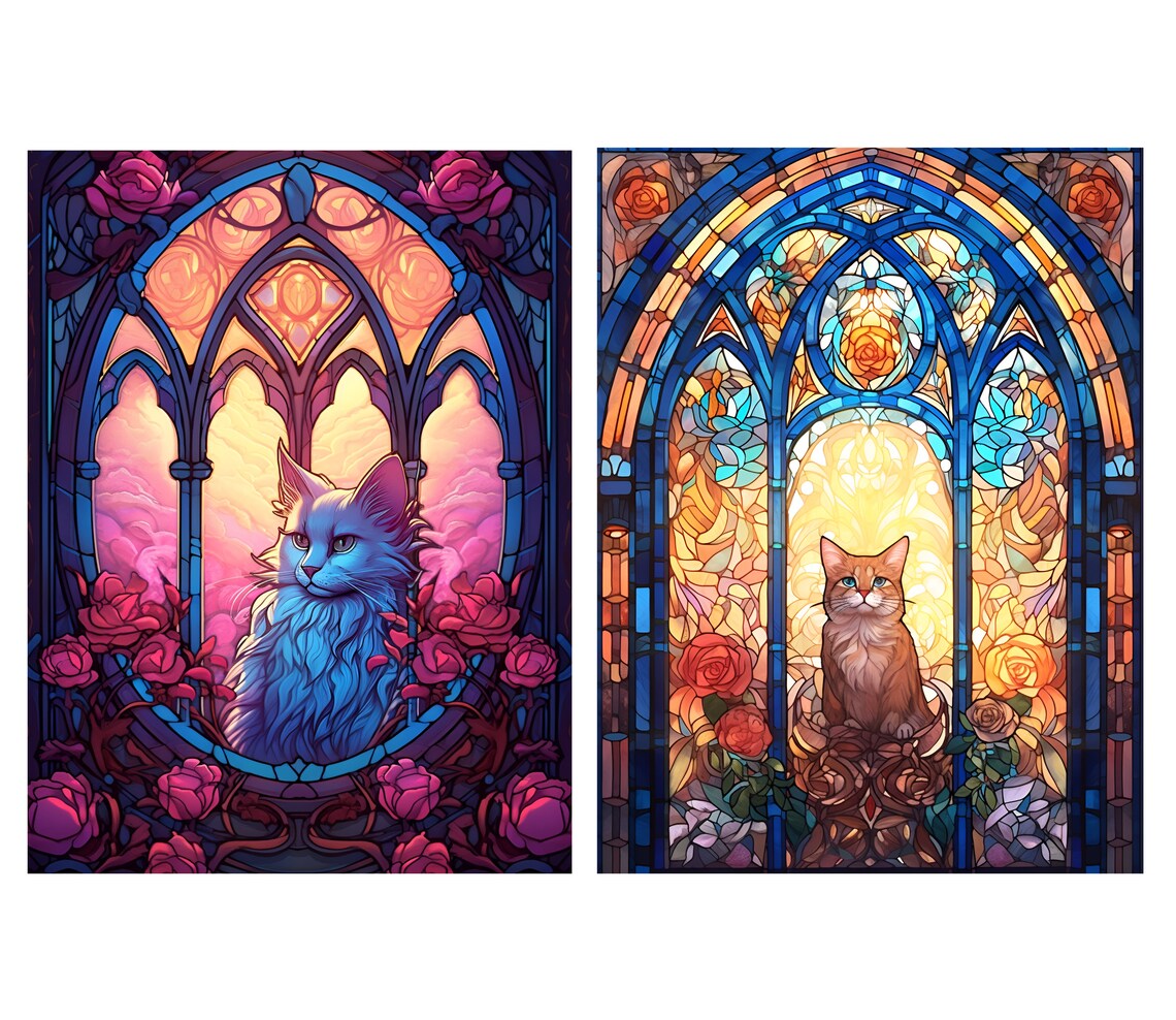 Stained Glass Cat Clipart Fantasy Clipart Mystical Clipart - Etsy
