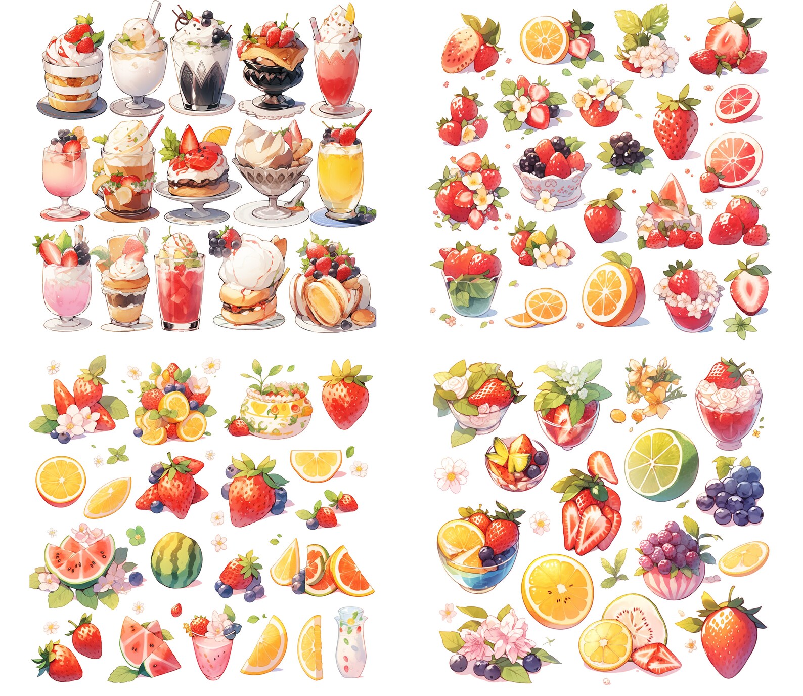 Summer Food and Drink Clipart Anime Food Cocktail Dessert Fruit ...