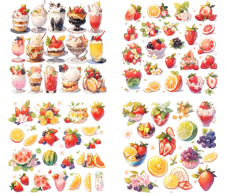 Summer Food and Drink Clipart Anime Food Cocktail Dessert Fruit ...