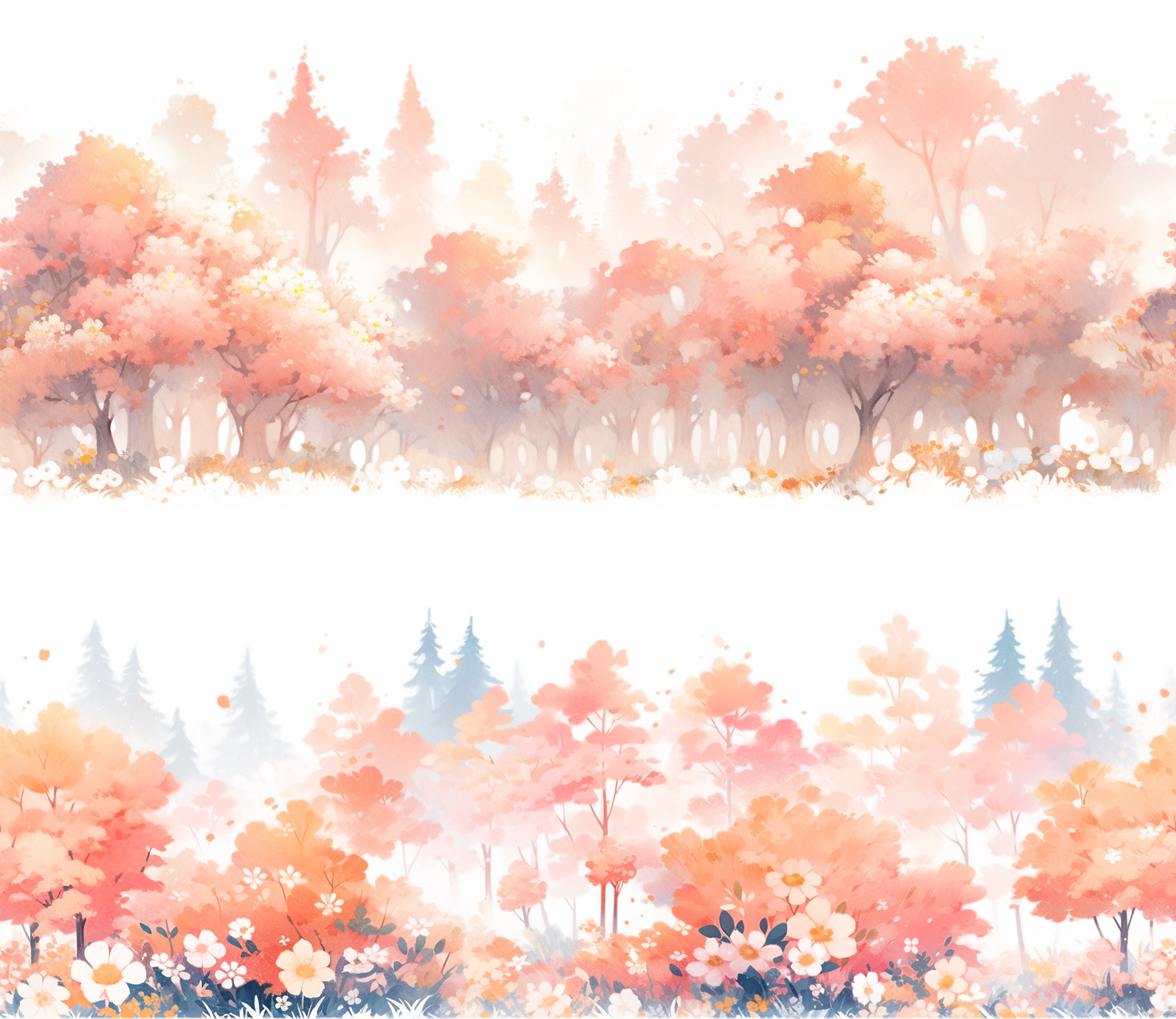 12 Flower Forest Borders Clipart Floral Trees Border Clip Art Meadow ...