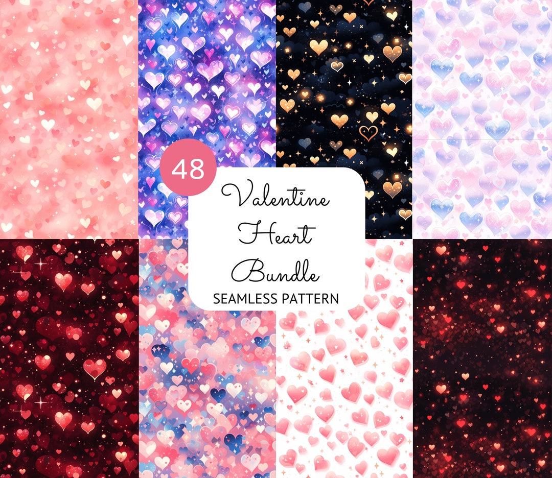 48 Valentine Hearts Seamless Pattern Valentine Love Heart Digital Paper ...