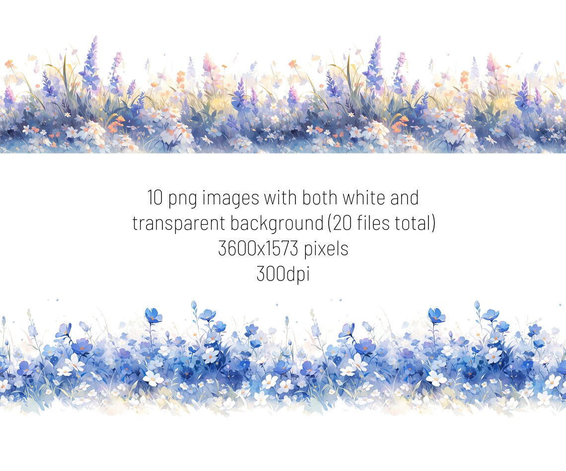 10 Flower Borders Clipart Wildflower Field Meadow Border Clip Art Blue ...