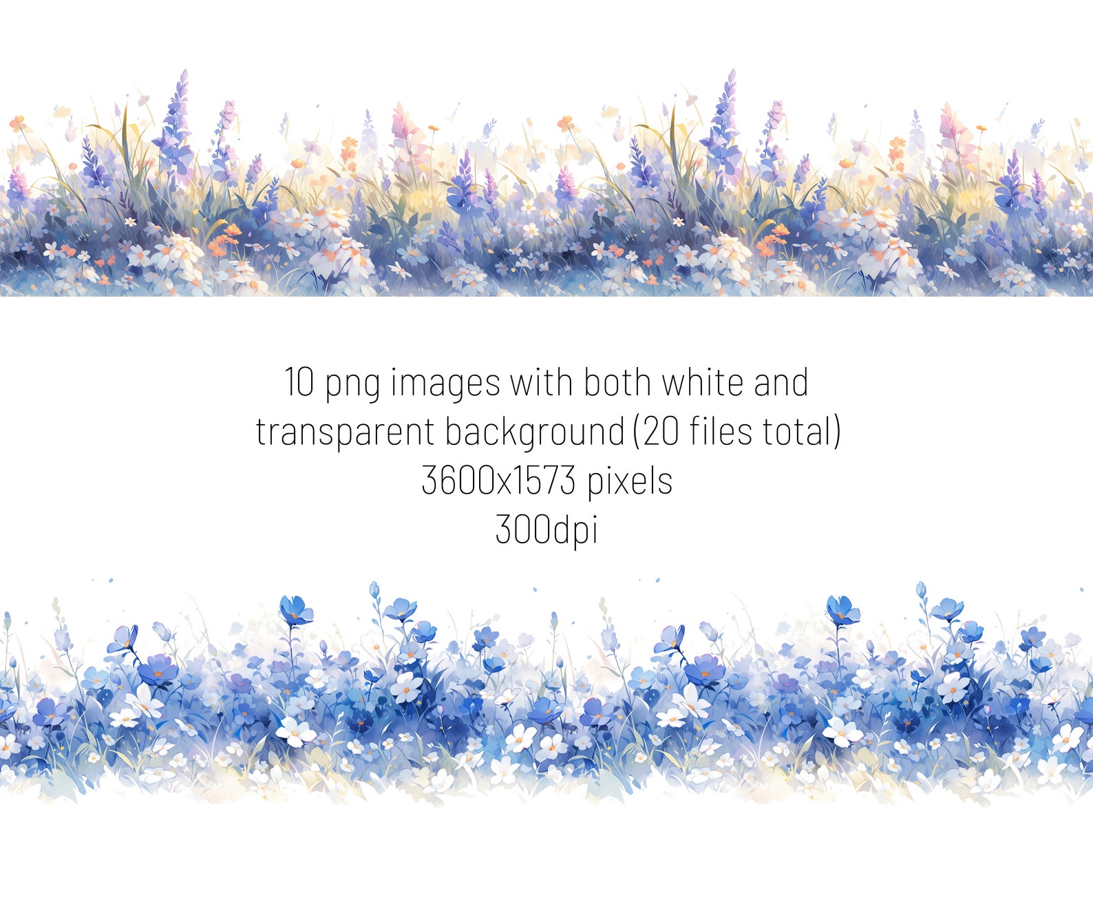 10 Flower Borders Clipart Wildflower Field Meadow Border Clip Art Blue ...