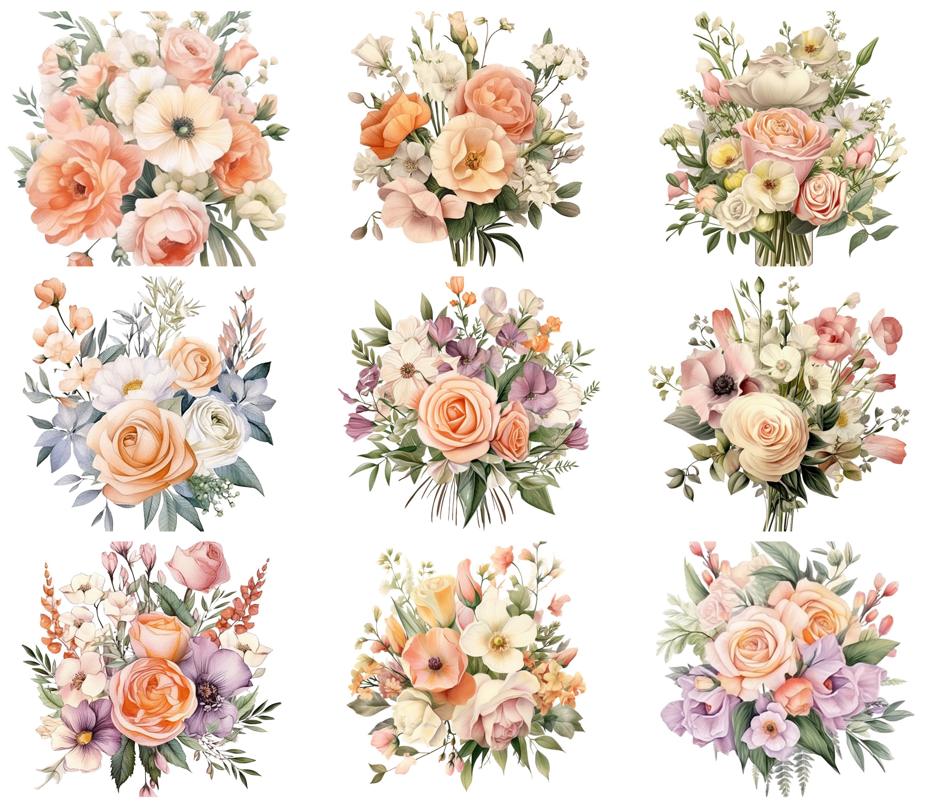 Peach Floral Clipart Bundle Watercolor Blush Flowers Summer - Etsy