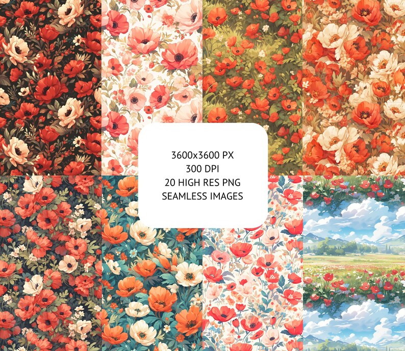 Poppy Seamless Pattern Anime Poppies Flowerfield Repeating Pattern Gift ...