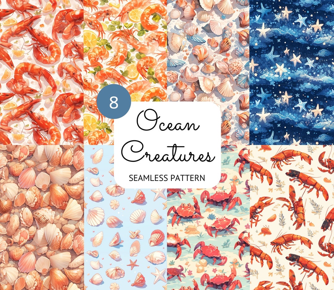 Crab Lobster Seamless Pattern Shrimp Digital Paper Scrapbooking Card ...