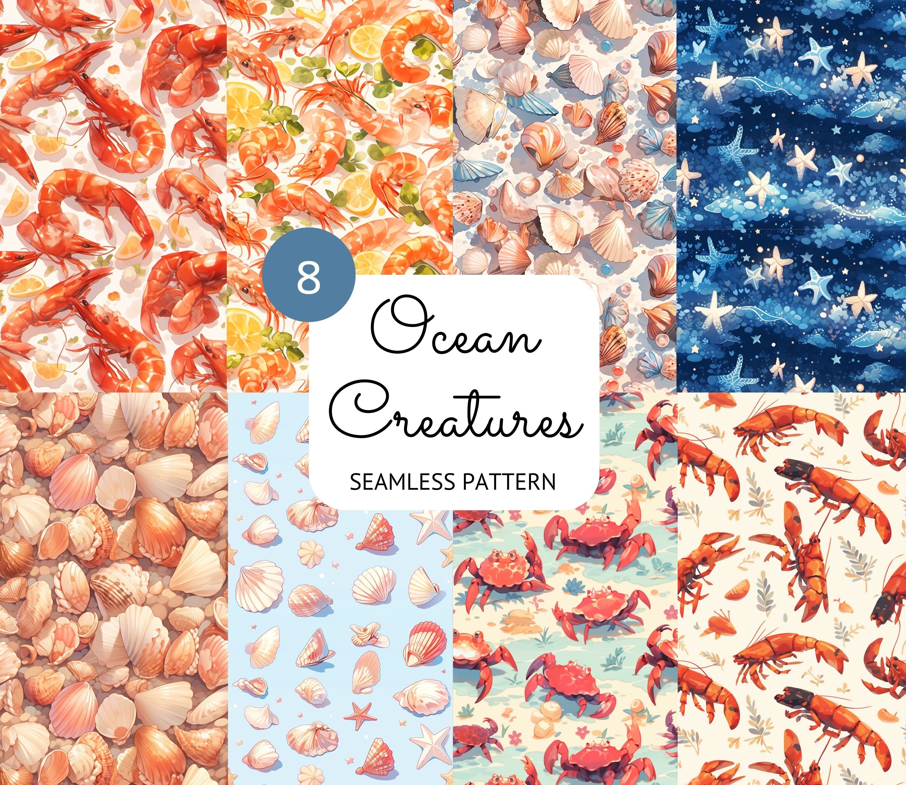 Crab Lobster Seamless Pattern Shrimp Digital Paper Scrapbooking Card ...