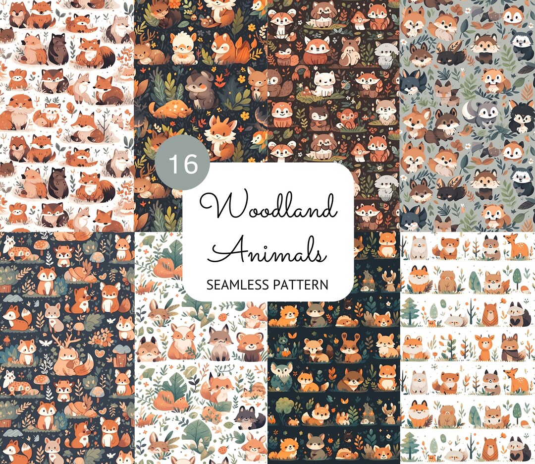 Woodland Animals Seamless Pattern Mystical Creatures Digital Paper ...