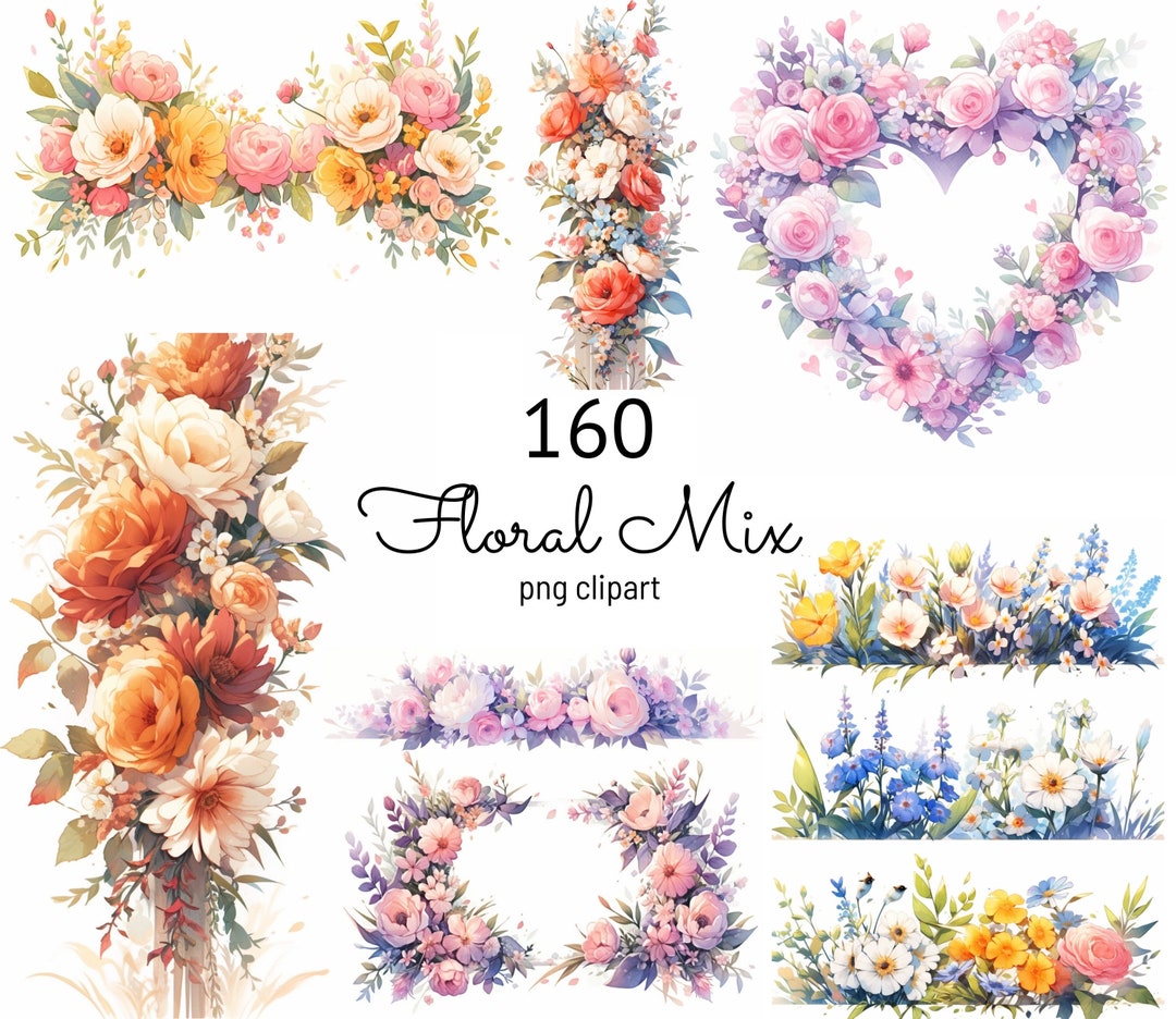 Floral Mix Clipart Watercolor Flower Border Wreath Clip Art Flowerfield ...