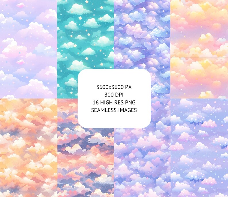 Pastel Clouds Seamless Pattern Cotton Candy Digital Paper Seamless ...
