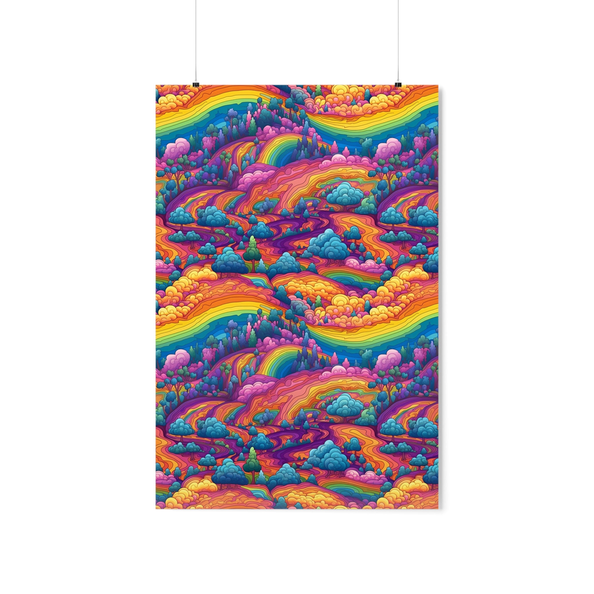 Rainbow Seamless Pattern Fantasy Rainbow Landscape Digital Paper ...