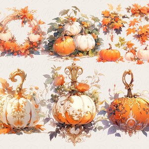 Autumn Clipart Fall Pumpkin Clip Art Thanksgiving Florals Watercolor ...