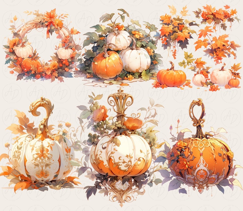 Autumn Clipart Fall Pumpkin Clip Art Thanksgiving Florals - Etsy