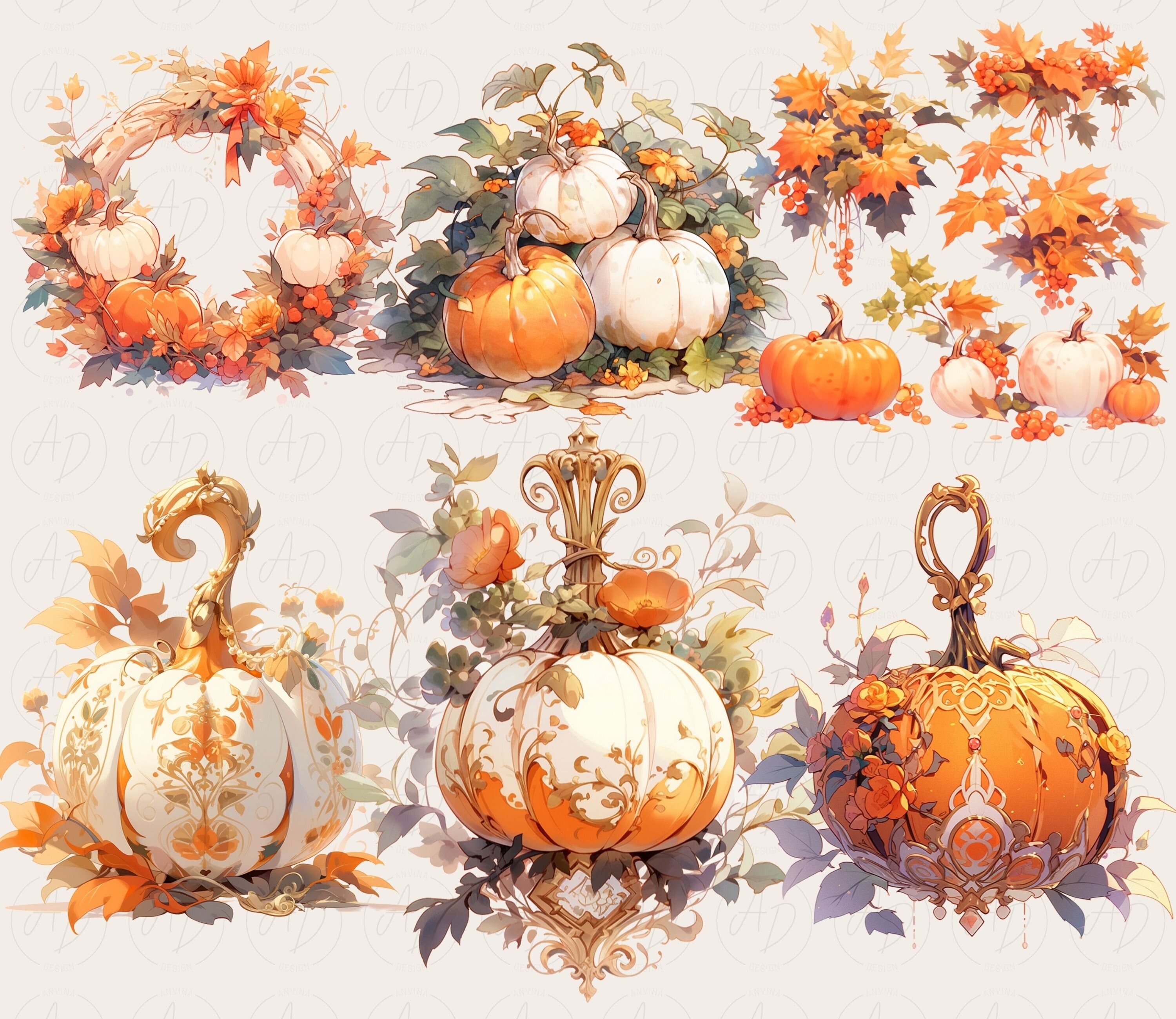 Autumn Clipart Fall Pumpkin Clip Art Thanksgiving Florals - Etsy