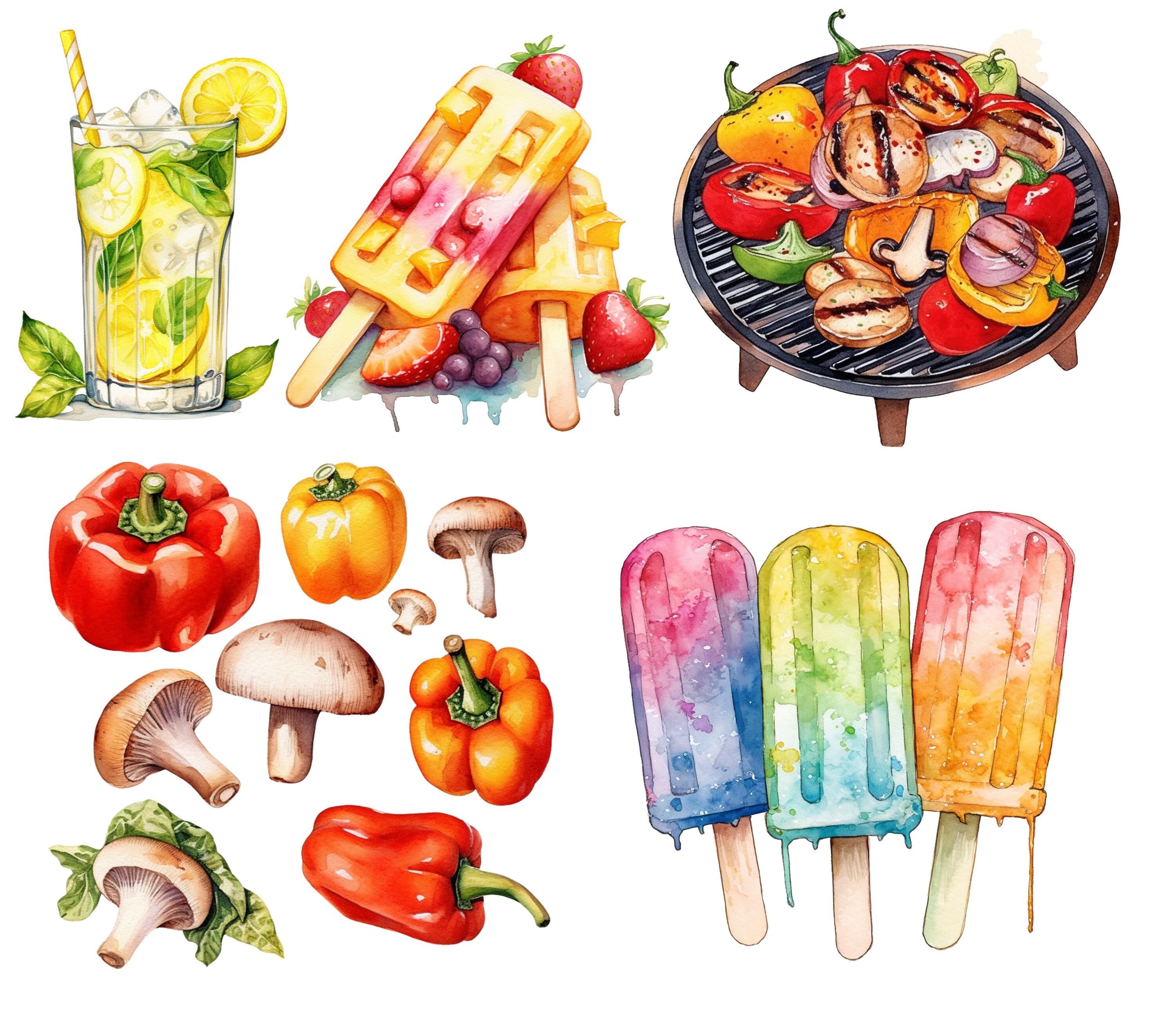 18 Summer BBQ Clipart Watercolor Backyard Barbecue PNG Father's Day ...