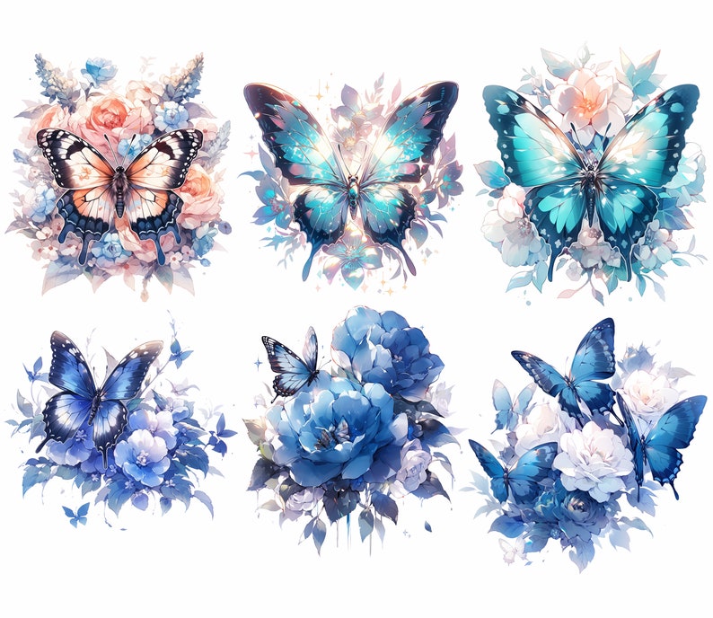 55 Butterfly Clipart Floral Butterflies Clip Art Enchanted - Etsy