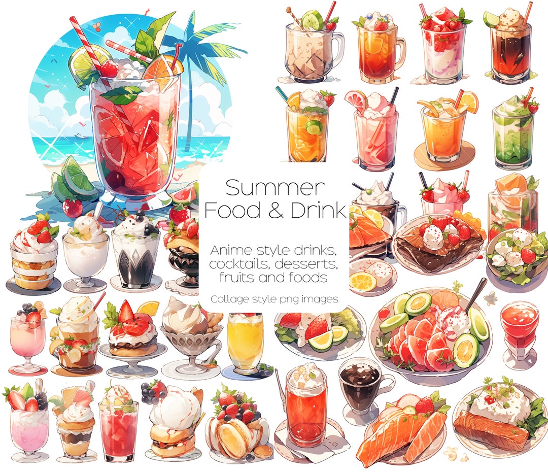 Summer Food and Drink Clipart Anime Food Cocktail Dessert Fruit ...