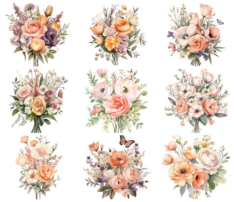 Peach Floral Clipart Bundle: Watercolor Blush Flowers (PNG Digital ...