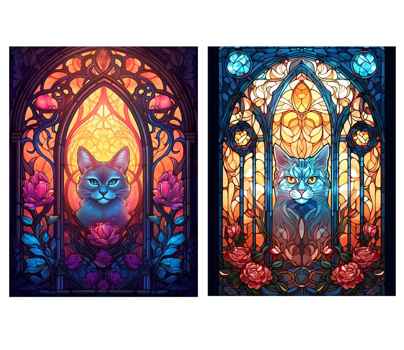 Stained Glass Cat Clipart Fantasy Clipart Mystical Clipart - Etsy