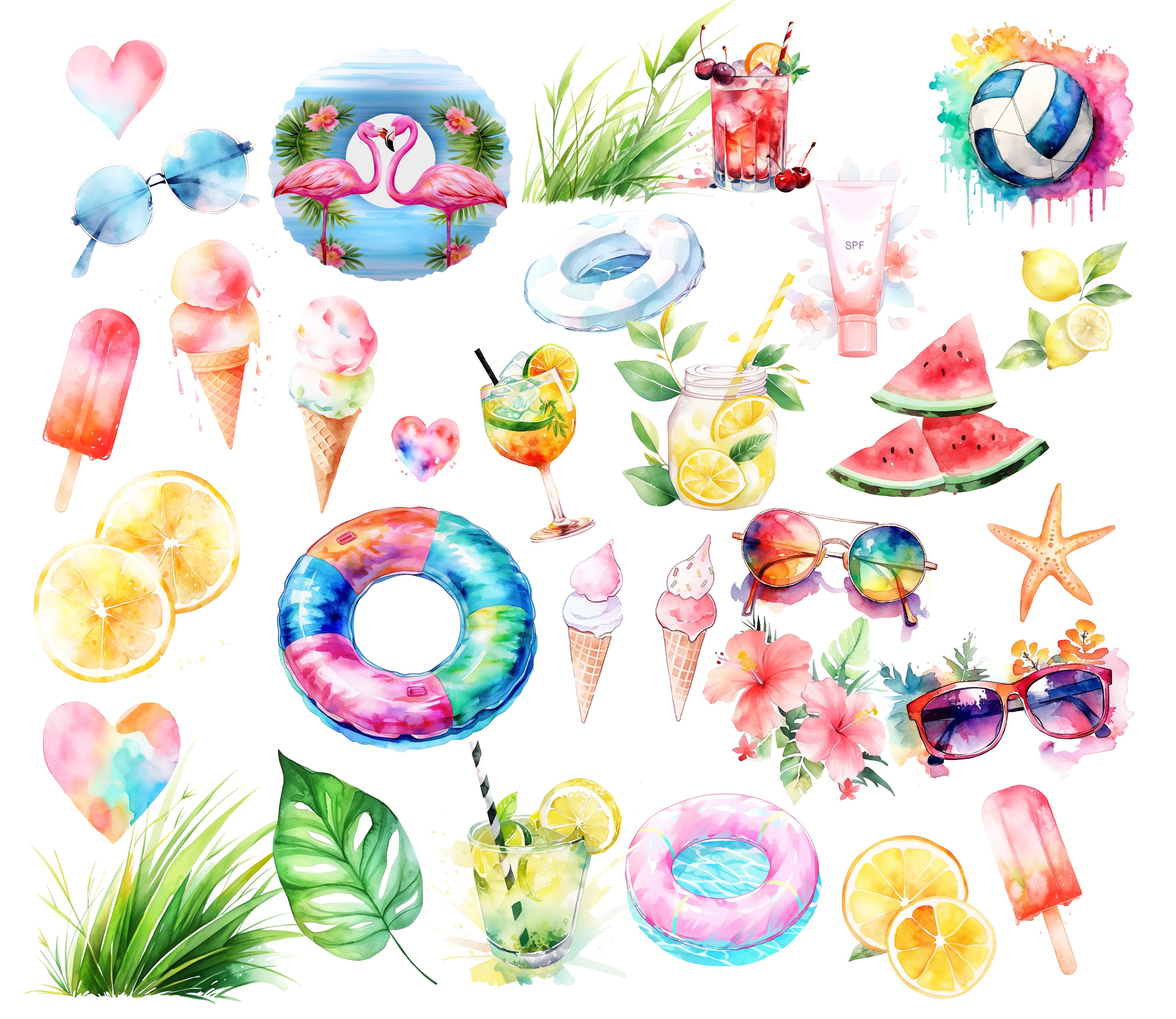 Watercolor Pool Party Clipart Summer Clipart Beach Party Clip Art Pool ...