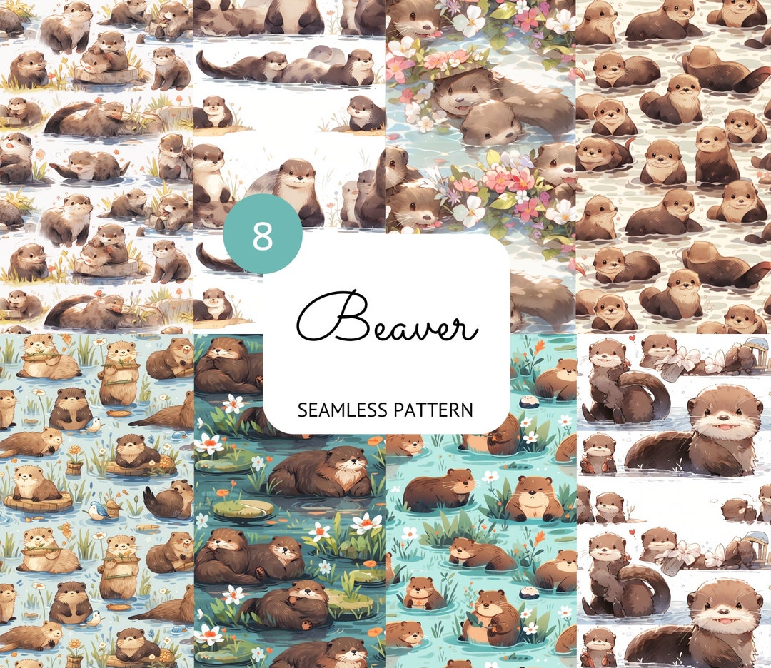 Beaver Seamless Pattern Beaver Digital Paper Scrapbooking Card Making ...