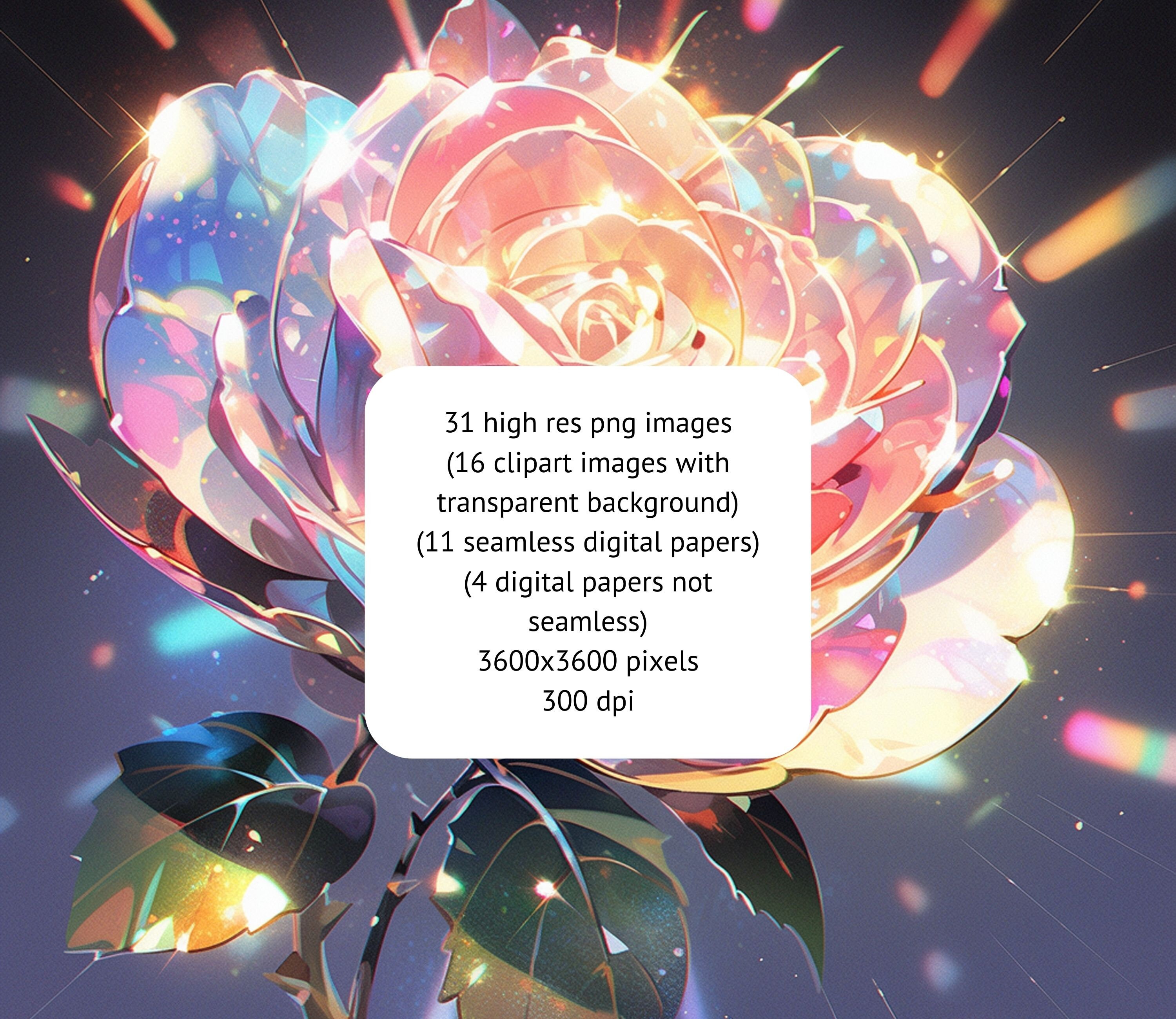 Iridescent Roses PNG Clipart Holographic Rose Digital Paper Rainbow ...