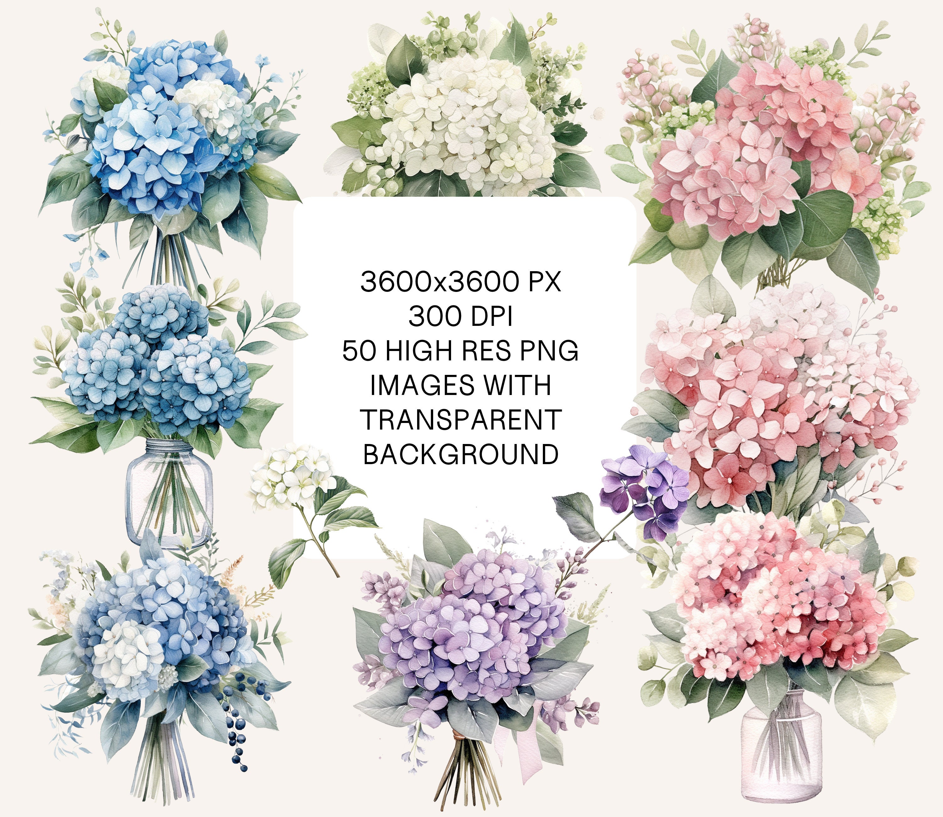 Hydrangea Bouquet PNG Clipart Bundle Hydrangea Flowers Wedding - Etsy