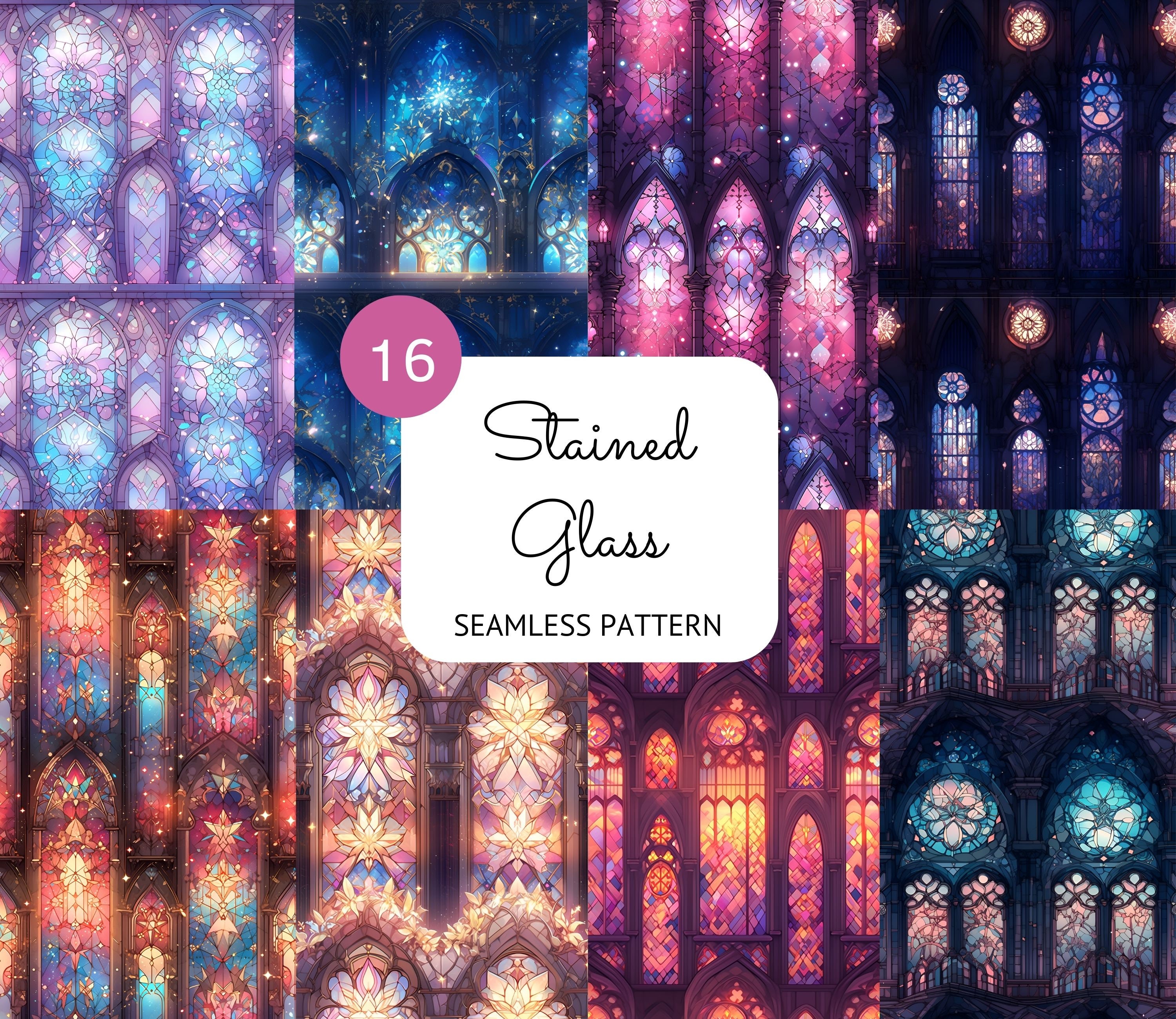 Stained Glass Window Seamless Pattern: Colorful Digital Paper ...