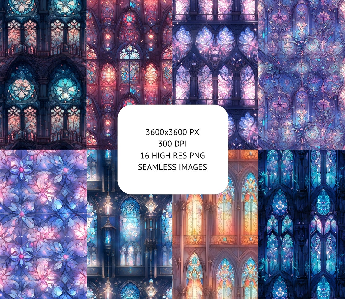 Stained Glass Window Seamless Pattern Intricate Stained Glass Digital ...