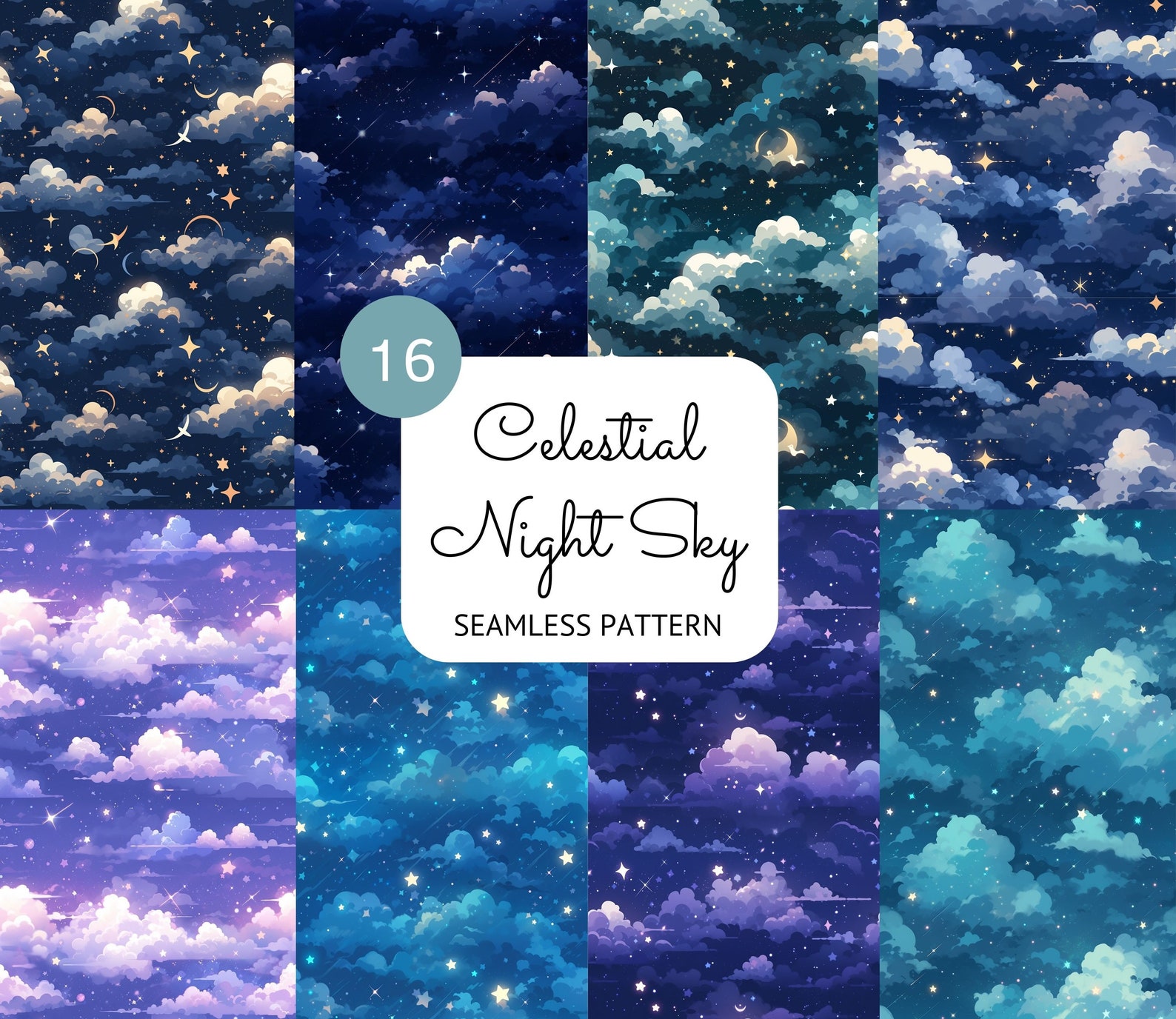 Celestial Night Sky Seamless Pattern Galaxy Stars Space - Etsy