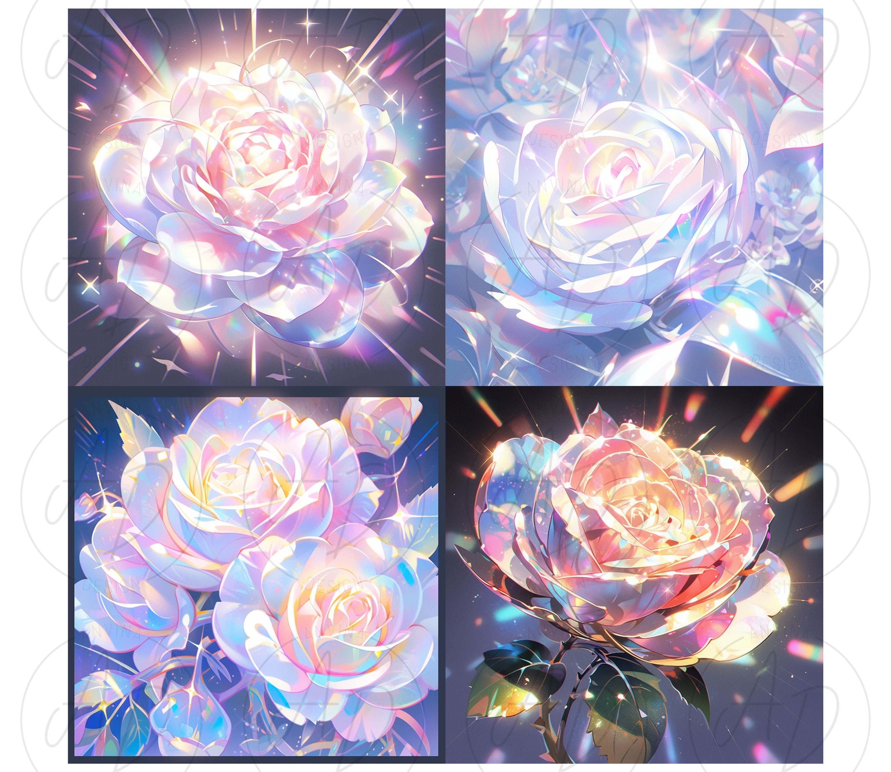 Iridescent Roses PNG Clipart Holographic Rose Digital Paper Rainbow ...