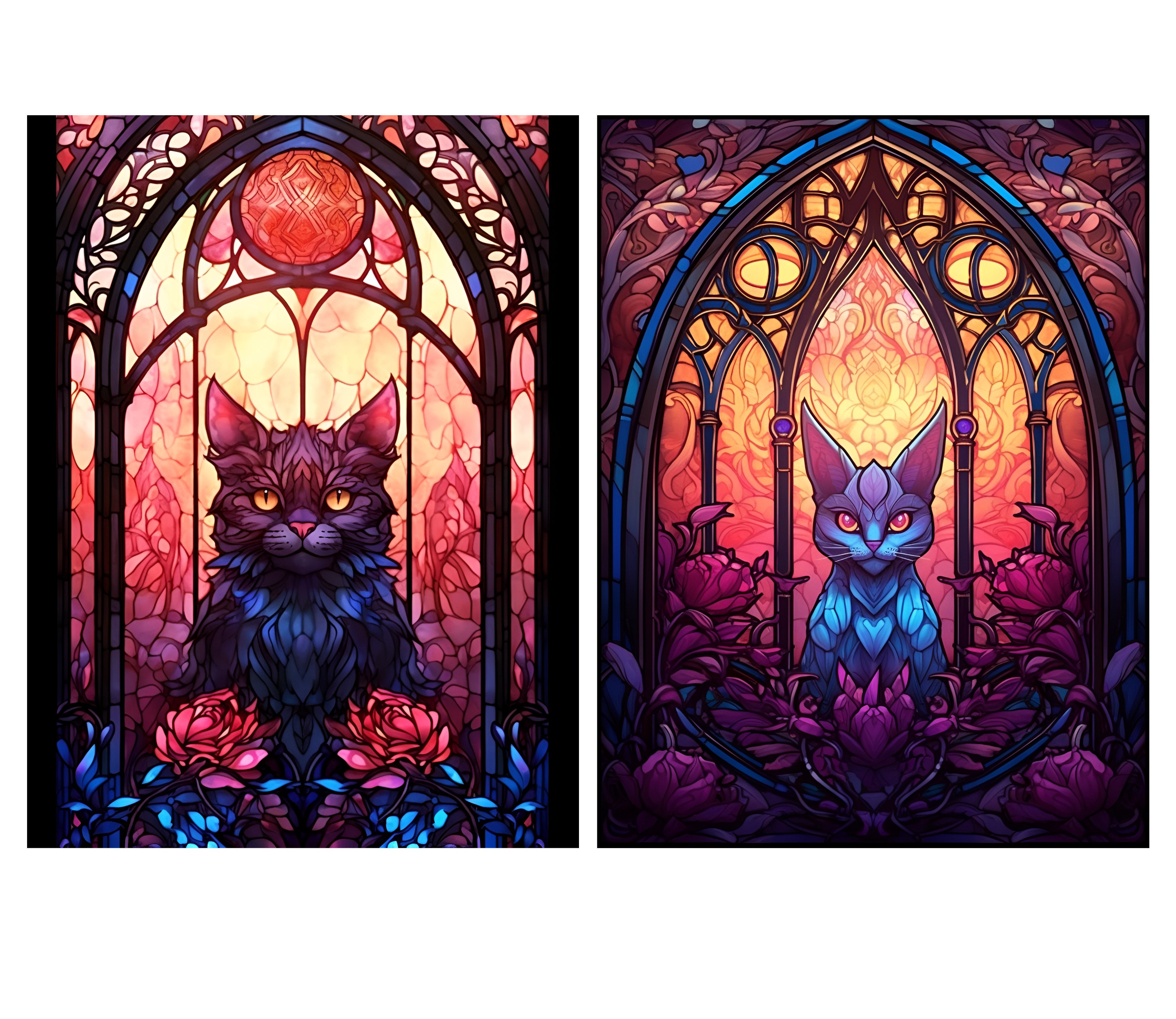 Stained Glass Cat Clipart Fantasy Clipart Mystical Clipart - Etsy