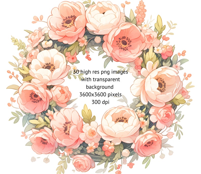 Floral Wreath Clipart Watercolor Flower Wreaths Clip Art - Etsy