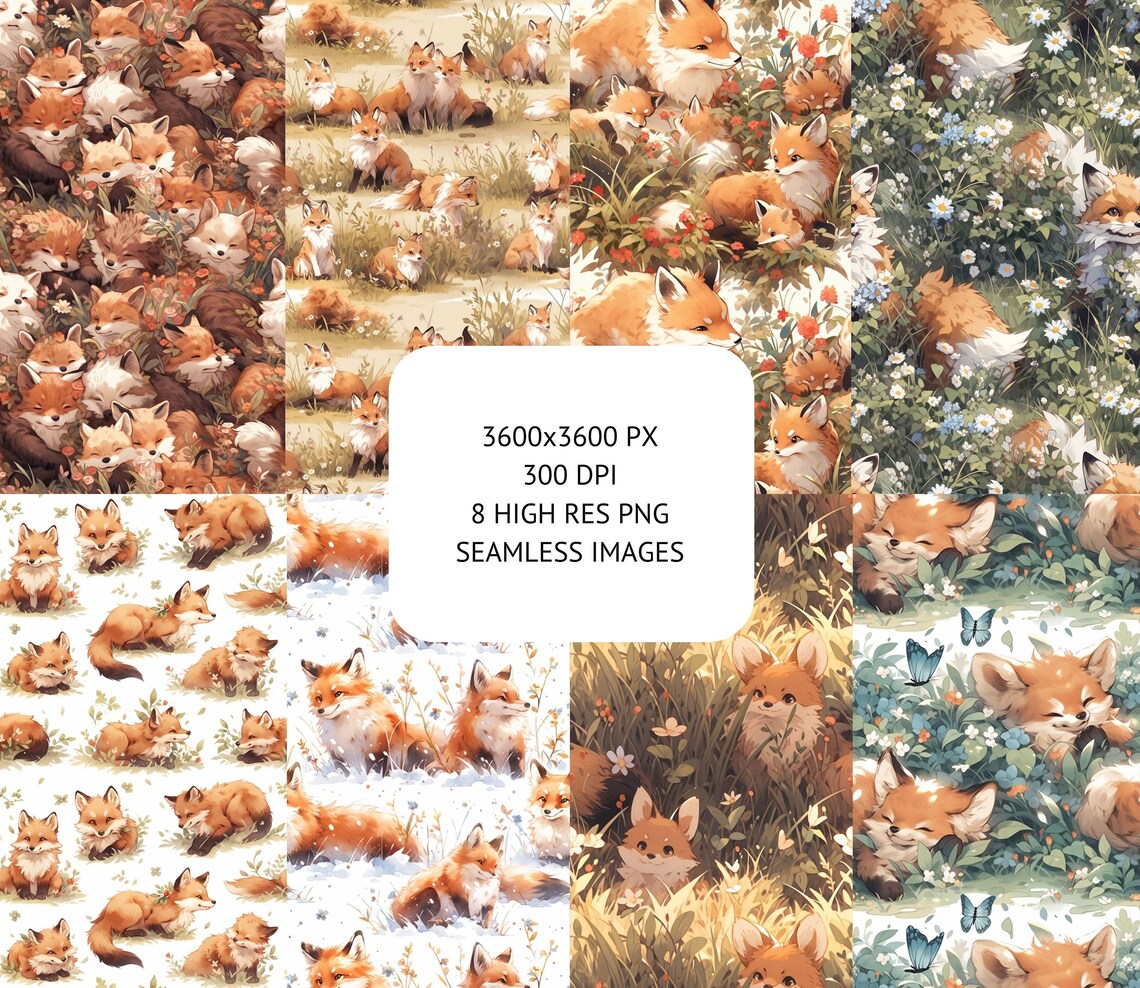 Fox Seamless Pattern Red Fox Digital Paper Scrapbooking Card Making ...