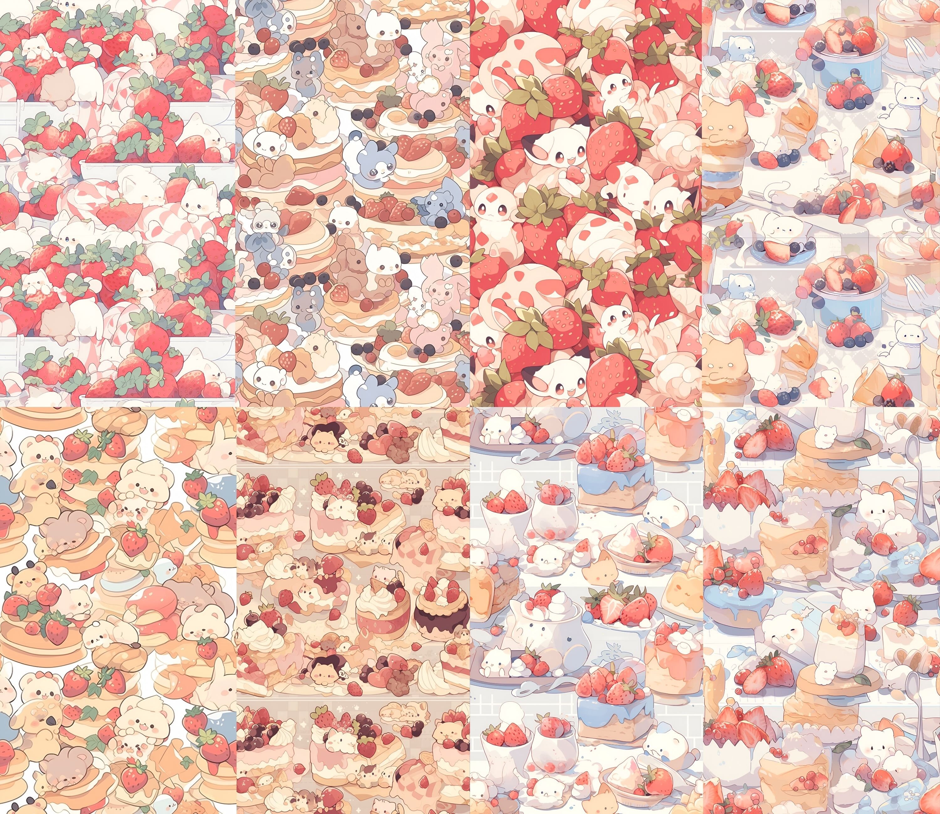 Kawaii Pattern Anime Seamless Pattern Cake Kitten Digital Paper Anime ...