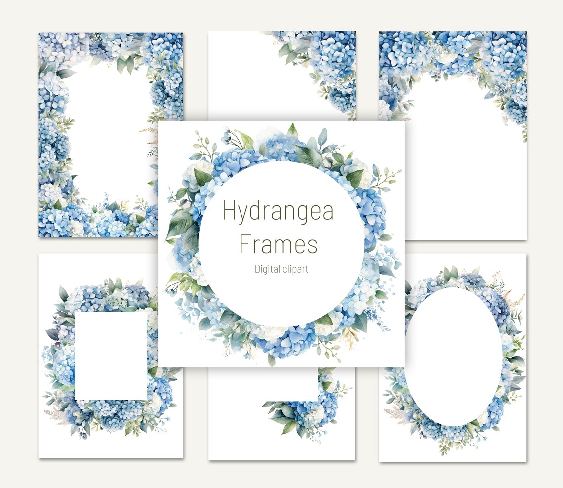 Blue Hydrangea Frame Clipart Printable Hydrangea Frame Floral - Etsy