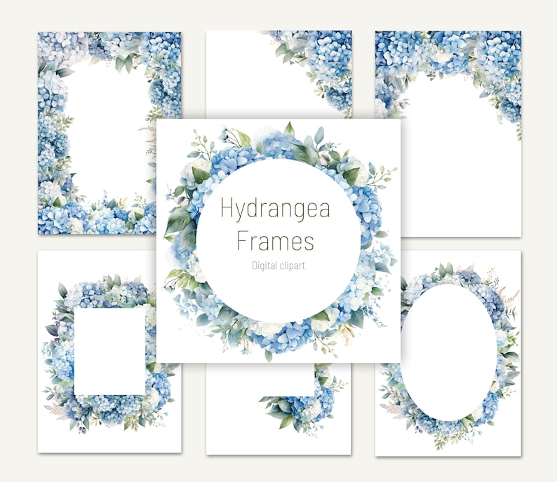 Blue Hydrangea Frame Clipart Printable Hydrangea Frame Floral Clipart Wedding Invitation Clip ...