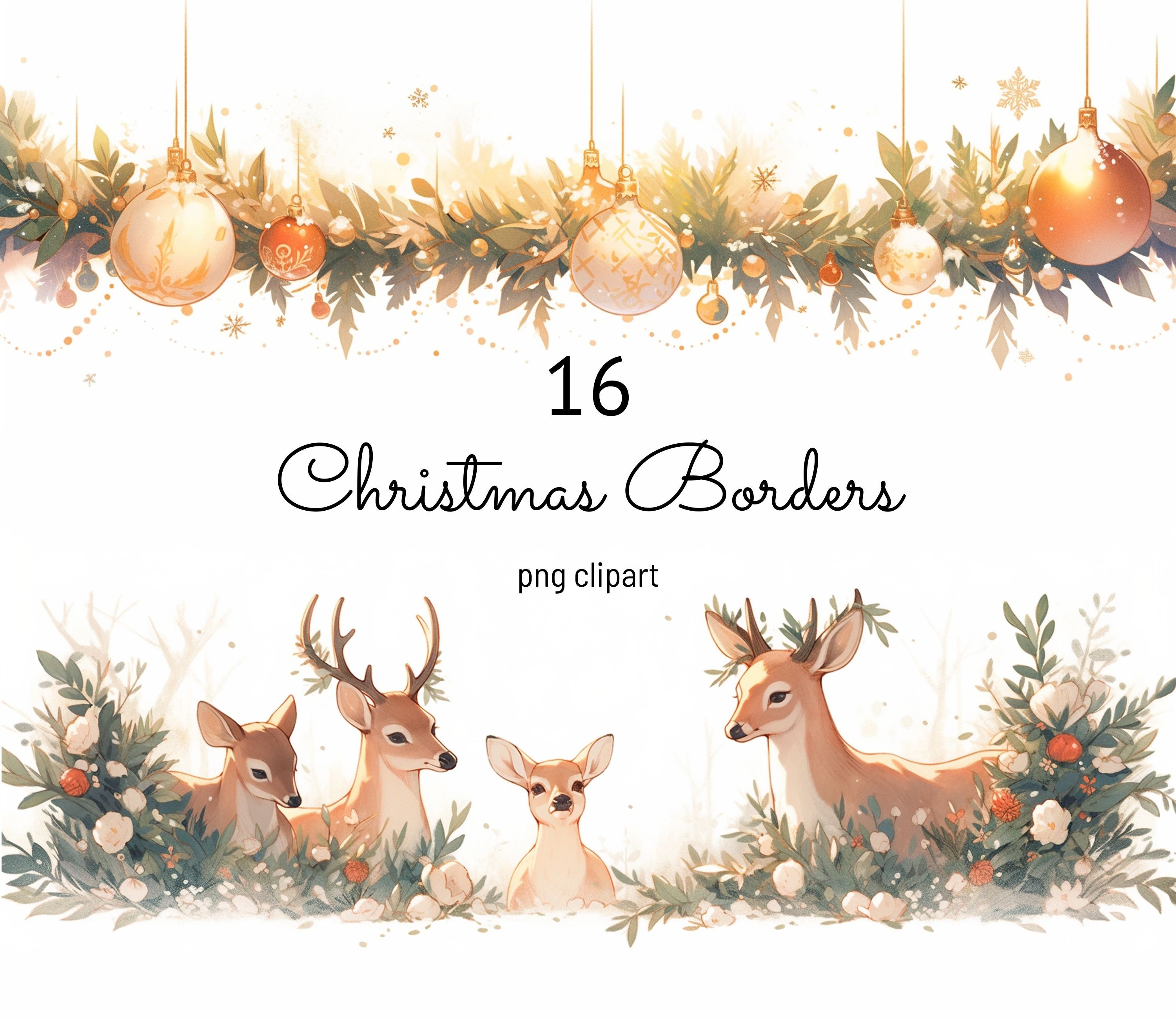 16 Christmas Borders Clipart Deer Digital Paper Card Making Xmas ...