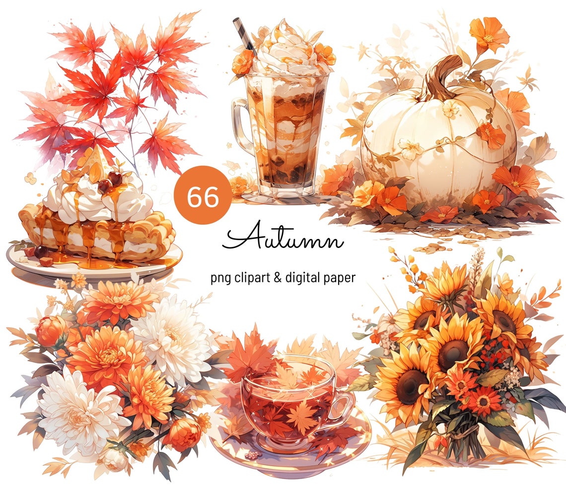 Autumn Clipart Fall Pumpkin Clip Art Thanksgiving Florals - Etsy