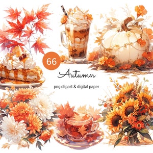 Autumn Clipart Fall Pumpkin Clip Art Thanksgiving Florals Watercolor ...