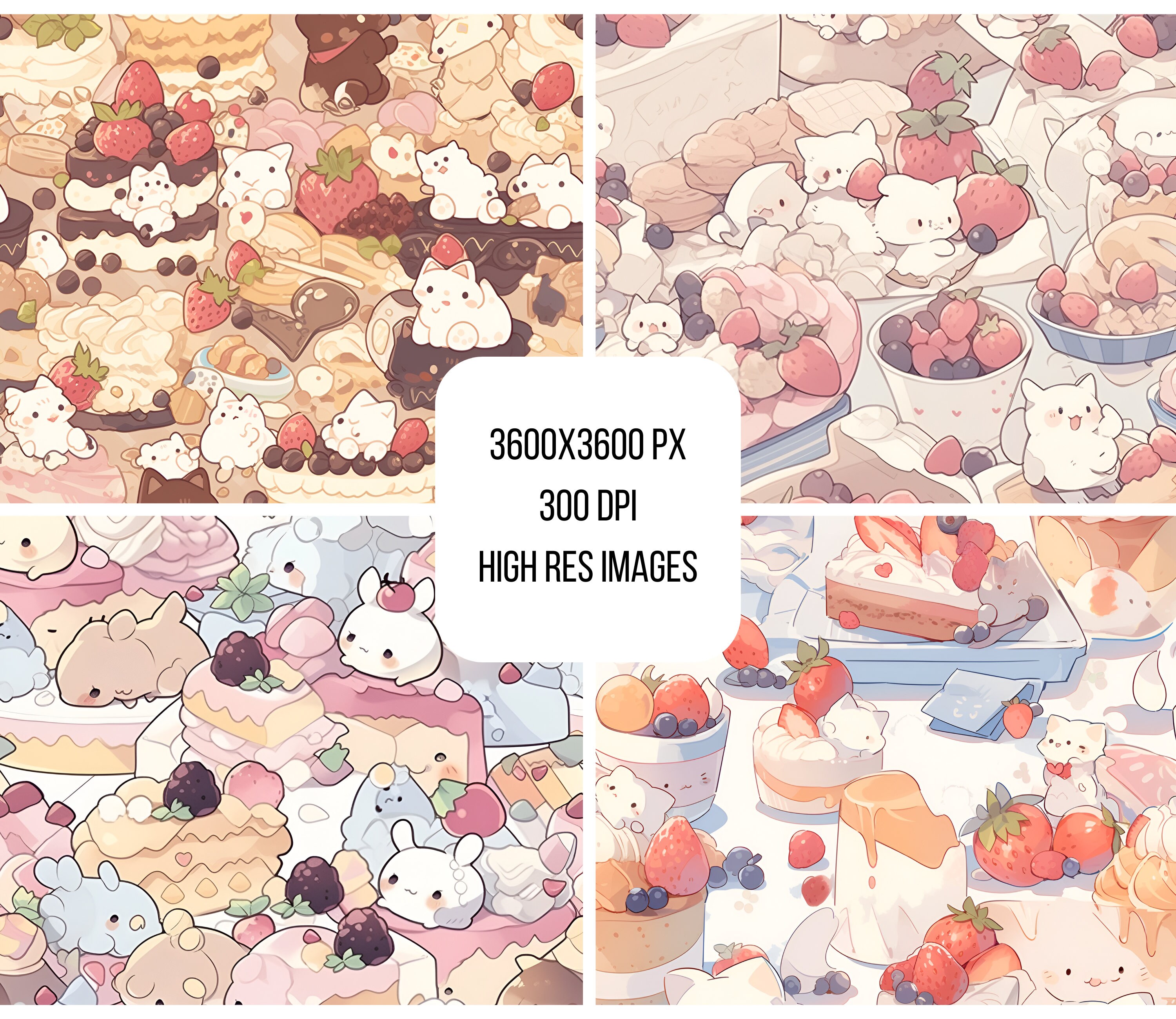 Kawaii Pattern Anime Seamless Pattern Cake Kitten Digital Paper Anime ...