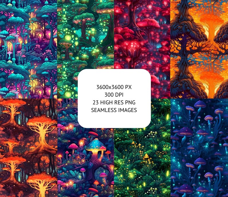 Enchanted Mushroom Forest Seamless Pattern: Mystical Digital Paper (PNG ...