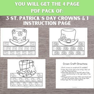 St. Patrick's Day Paper Crown Craft, Paper Hat Coloring, Printable Kids ...