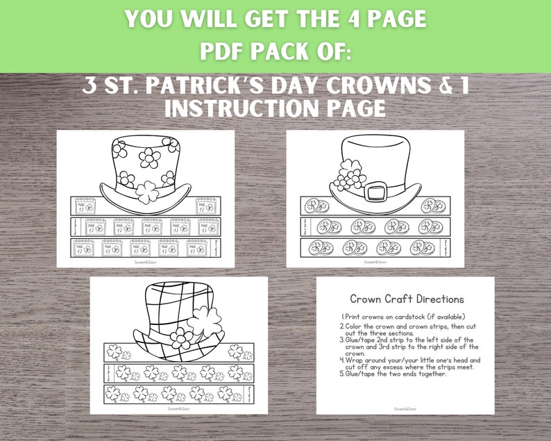 St. Patrick's Day Paper Crown Craft, Paper Hat Coloring, Printable Kids ...