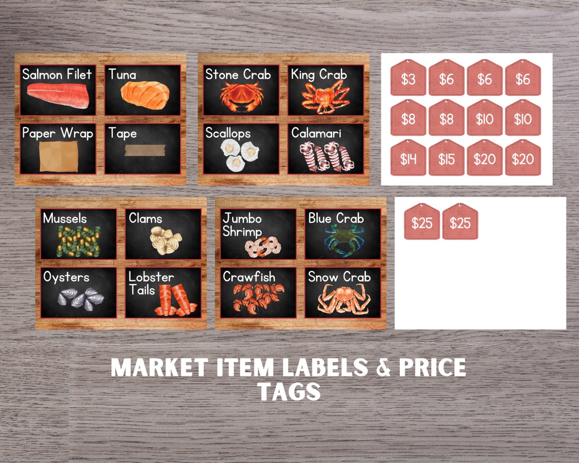 Seafood Market Dramatic Play Set: Printable Pretend Play (PDF Download ...