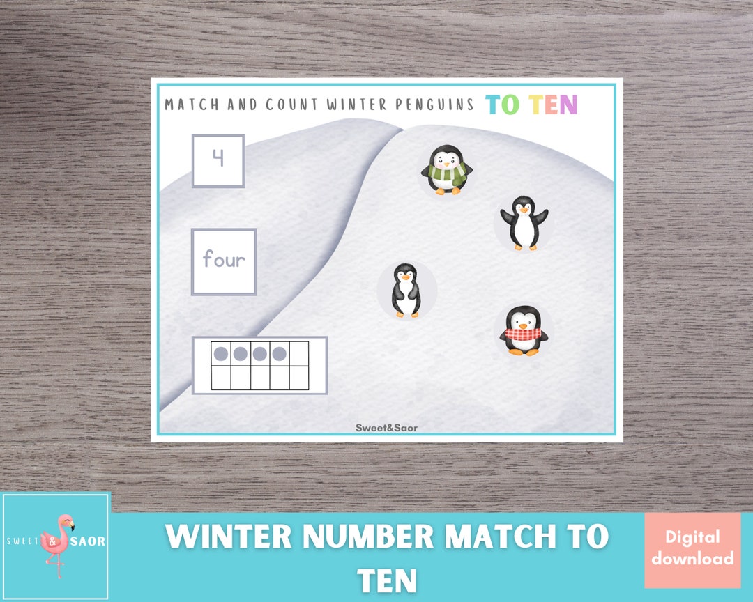Winter Number Match, Preschool Printable, Penguin Activity for Kids ...